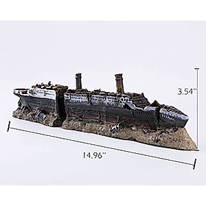 IBWell 15 inch Large Ship Wreck Resin Aquarium Castle Decorations Fish Tank Ornaments