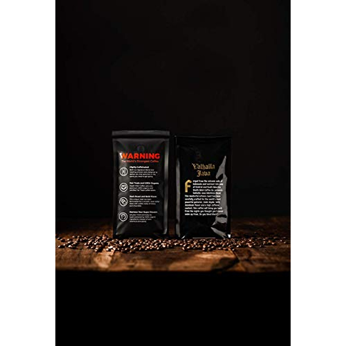 Death Wish Coffee Co. Whole Beans - Extra Kick of Caffeine - 1 lb & Valhalla Java Odinforce Blend 12 oz - Whole Bean Coffee Bundle/Bulk - USDA Certified Organic - Fair Trade - Arabica & Robusta Beans