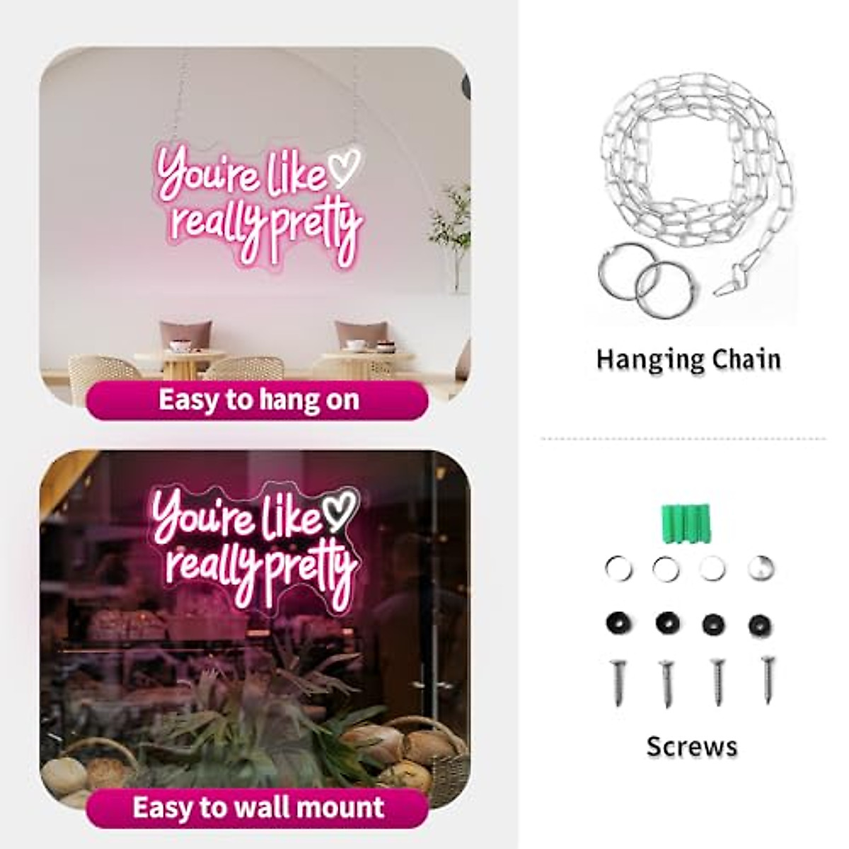 Brochao You're Like Really Pretty Neon Sign LED Neon Light for Wall White Neon Signs for Bachelorette Party Birthday Engagement Party Wedding Decoration with Switch (16" x 11")