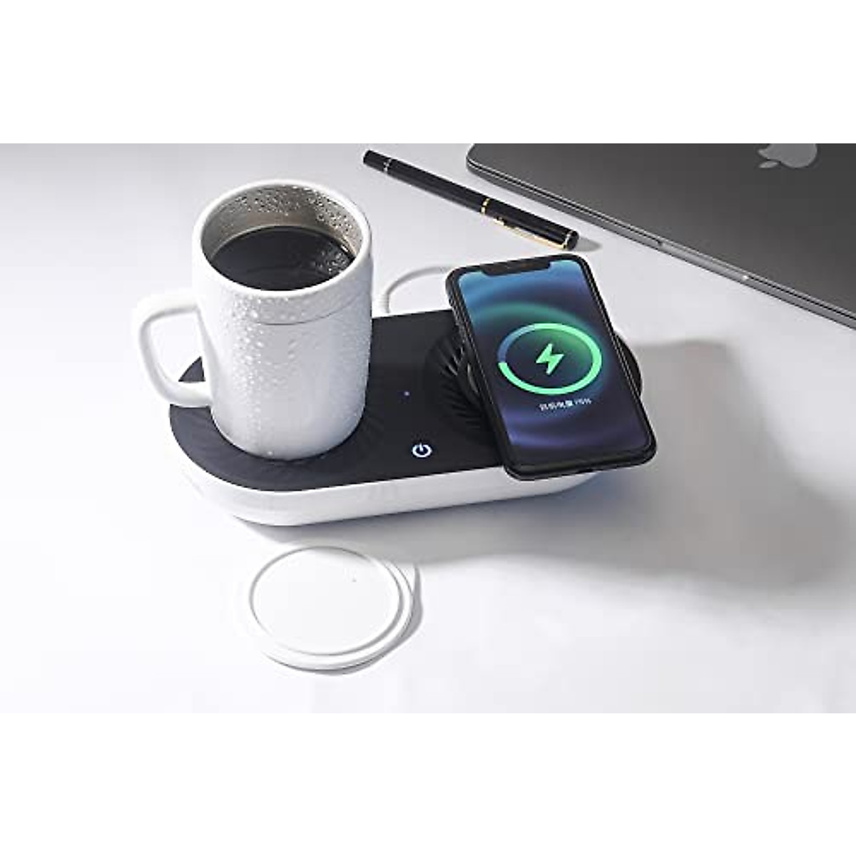 Coffee Mug Warmer, MINXUE Drink Cooler with Wireless Charger for Home Office Desk Use,Warming, Cooling and Charging All in 1