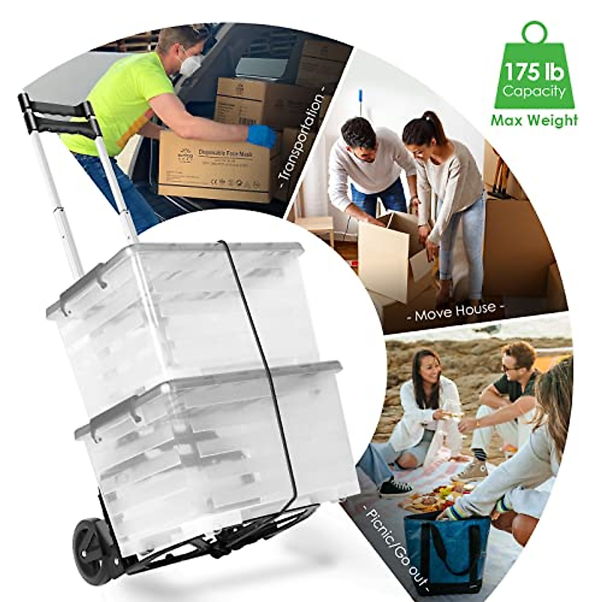 Teprovo Folding Hand Truck Dolly Extended Handle,Height 43.3in Aluminum Fold Up Dolly, Portable Hand Truck Folding Lightweight, Foldable Hand Cart 175lbs Capacity,Home, Auto, Office, Travel Use