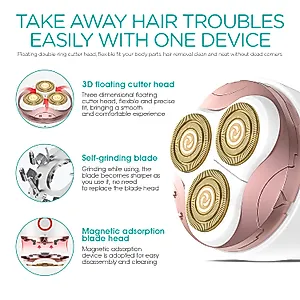 VOGOE Electric Shaver for Women 3D Floating Blade Rotary Razor Hair Remover for Arms, Legs and Underarms Rechargeable Portable and Safe Wet and Dry Use ES300