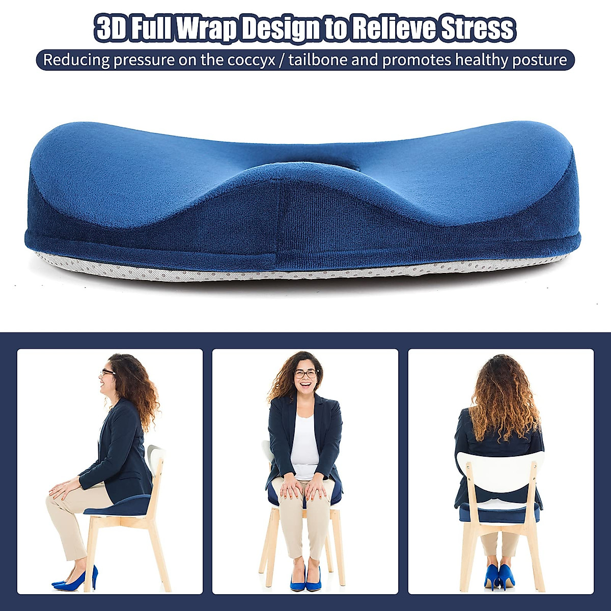 SAHEYER Seat Cushion for Tailbone Pain Relief,Office Chair Cushion for Sciatic Nerve Pain Relief,Butt Pillow for Enhanced Comfort in Long-Term Sitting,（Blue）