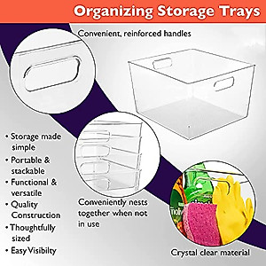 Stackable Storage Box with Handles, Clear Pantry Organizer Bins, Food Storage Basket for Kitchen, Countertops, Cabinets, Refrigerator, Freezer, Bedrooms, Bathrooms, 24x13x12CM