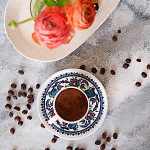 Turkish Coffee Cup Set - Turkish Coffee Cups Set of 6 with Saucers and Cup Holder for Home Office, Ceramic Keeps Coffee Warm, Dishwasher-safe, Create happy times with the patterned coffee mug set.