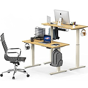 SHW Electric Height Adjustable Standing Desk with Hanging Hooks and Cable Management, 48 x 24 Inches, Oak