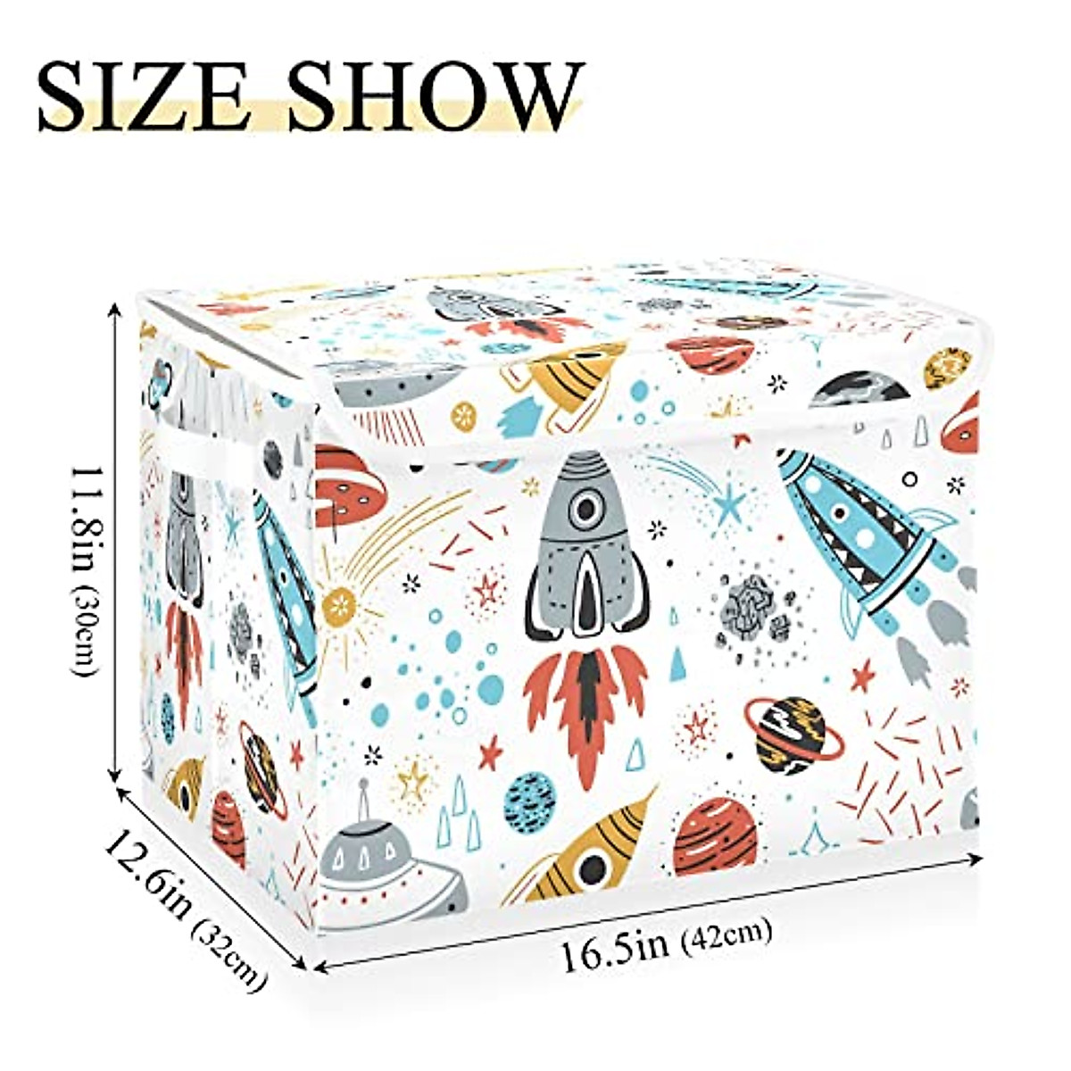Space Rockets Planets Storage Bin with Lid Large Oxford Cloth Storage Boxes Foldable Home Cube Baskets Closet Organizers for Nursery Bedroom Office