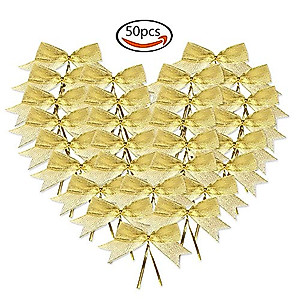 NOYI TRAXD 50 Pcs Twist Tie Bows Ribbon Gold Twist Tie 1 Inch