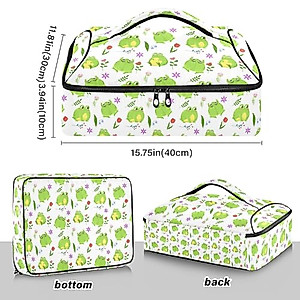 Kcldeci Insulated Thermal Food Carrier Insulated Casserole Carrier for Hot or Cold Food,Cute Green Frogs Insulated Tote Bag for Potluck Cookouts Parties Picnic,Lasagna Lugger
