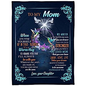 Hilary Personalized Hummingbird to My Mom from Daughter You are Braver Than You Think Sherpa Fleece Blanket Great Customized Blanket Gifts for Birthday Christmas Thanksgiving Mother's Day