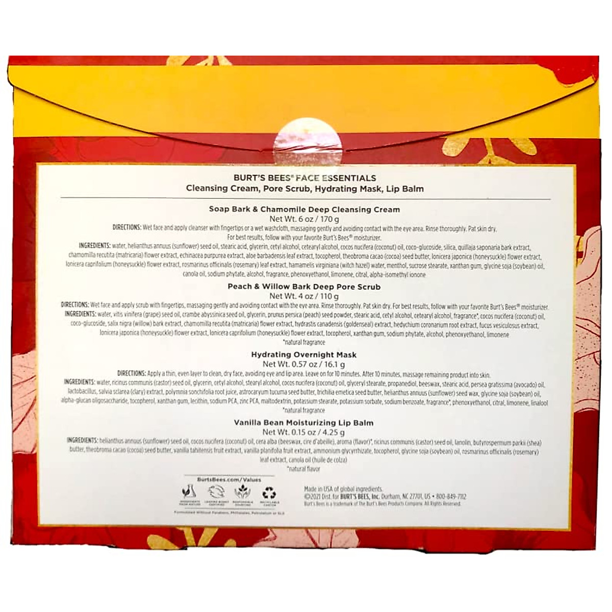 Burt's Bees Face Essentials 4pc. Fall Gift Set - Deep Cleansing Cream, Deep Pore Scrub, Hydrating Overnight Mask & Vanilla Bean Lip Balm