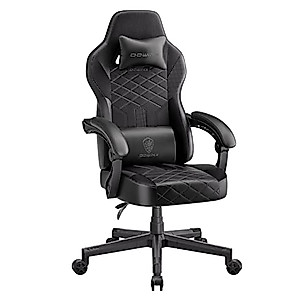 Dowinx Gaming Chair with Pocket Spring Cushion, Ergonomic Computer Chair High Back, Reclining Massage Game Chair Pu Leather 350LBS, Black