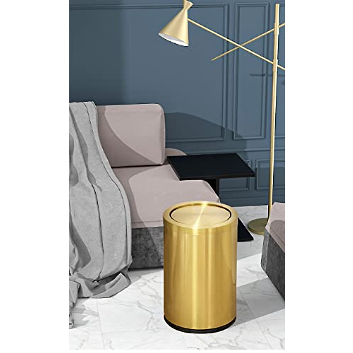 Huaqinglian Stainless Steel Gold Trash can with Flipping Lid 2.4gallon Fingerprint-Proof Garbage cans Wastebasket Bin for Kitchen bothroom Living Room (Gold)