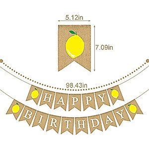 Jute Burlap Happy Birthday Banner with Lemon Lemonade Birthday Party Garland Decoration