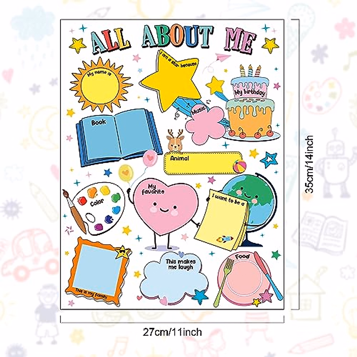 30 Pcs All About Me Coloring Posters Pack,Colorful Star Student Poster First Day of School Fill in Poster Ideas Project Chart for Preschool Elementary Kindergarten Craft Classroom Activities Supply (Colorful)