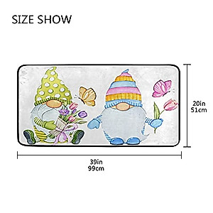 Spring Flowers Gnomes Kitchen Rug Summer Floral Butterfly Kitchen Mat Bath Rugs Doormat Non Slip Floor Door Mats Soft Runner Carpet Home Decor 39 X 20 Inch