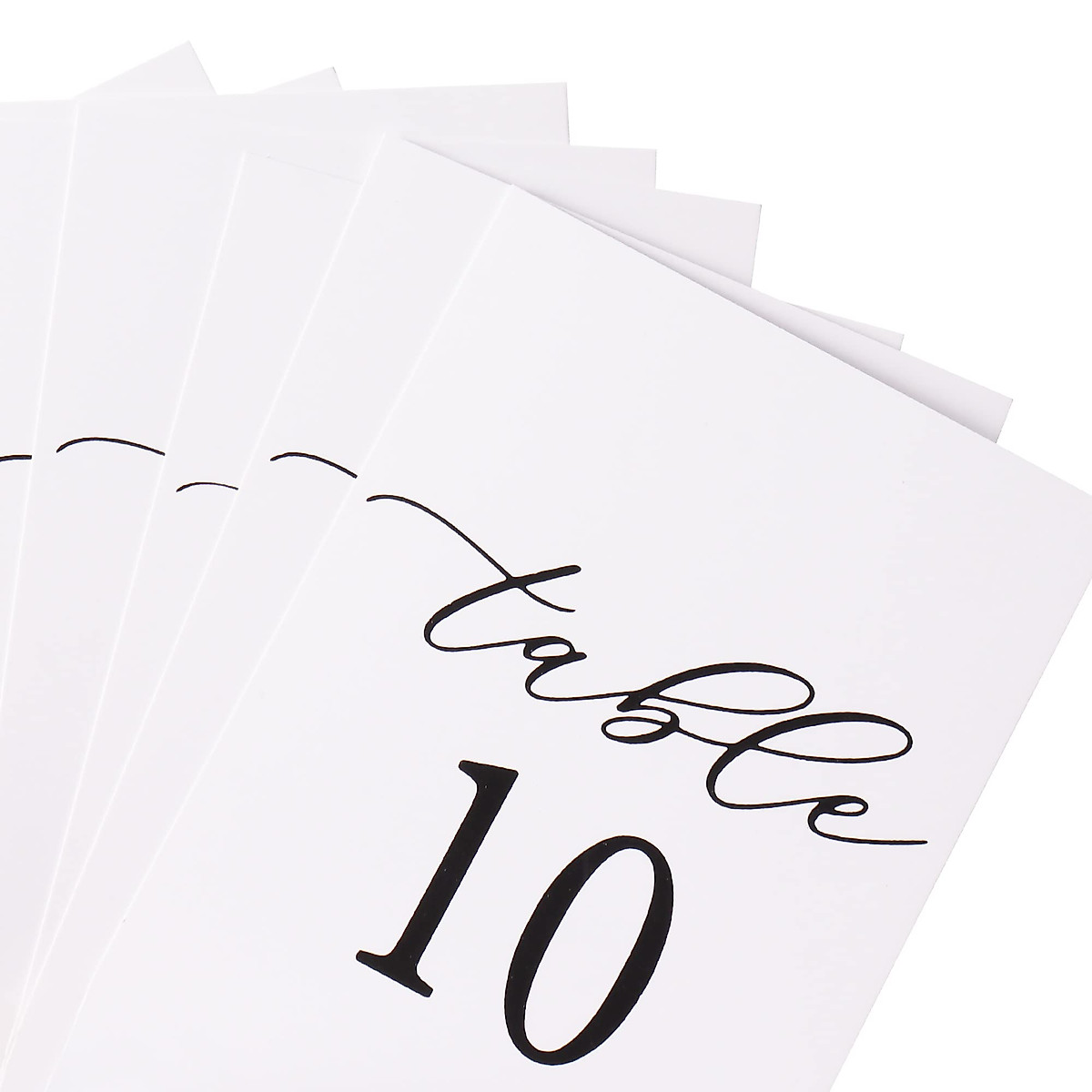Hanna Roberts Modern Cursive Table Number Card Stock Signs with Round Stand for Wedding Reception, Restaurant, Event Party, 4" x 6" (Set of 10, 1-10, Gold)