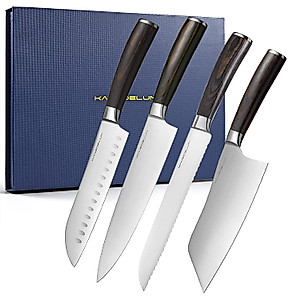 kangdelun Pro Kitchen Knives, 4 Pcs Ultra Sharp Quality Chef Knives, Premium German Steel 4116, Gift Box