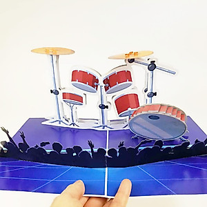 POP CARD EXPRESS Band Drum 3D Pop Up Birthday Card (Blue) - Happy Birthday Pop Up Card, Congratulations Card, Retirement - Music Teacher Gift, Musician, Student, Band Gift, Graduation