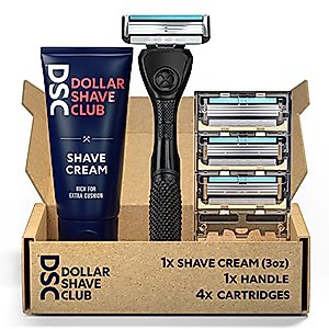 Dollar Shave Club | 4-Blade Razor Set | Diamond Grip Club Razor Handle, 4-Blade Club Razor Cartridges, Shave Cream with Aloe and Coconut Oil, Easy to Grip Handle, Shaving Kit, Value Bundle ,Black/Teal