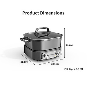 AUTUCU Hot Pot Electric 6.5 Quart | 8-in-1 Multi-Cooker with Safe Nonstick Coating, Three Level Power | Timer, up to 60 Minutes