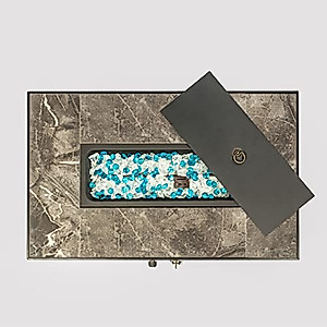 NEWTIK Propane Fire Pit Table, 40000 BTU Heat Outdoor Gas Firepits with Lid, Rain Cover, Ceramic Tile Tabletop, Color Glass Rocks, Fire Pits for Outside, Patio, Garden, Backyard