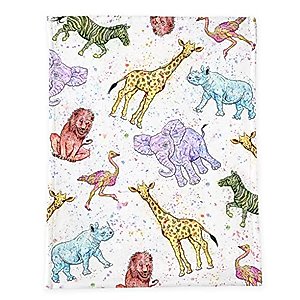 Colorful Animal Baby Blanket | 30 x 40 Inch | Extra Soft Minky Fleece | Unique Watercolor Design