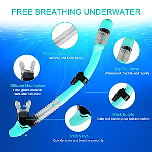 Snorkeling Gear for Adults, Mask Fins Snorkel Set with Diving Mask and Dry Top Snorkel Gear for Snorkeling Swimming Diving