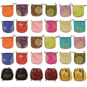 kilofly 30 pc Chinese Silk Brocade Drawstring Jewelry Bag Gift Pouch Value Set