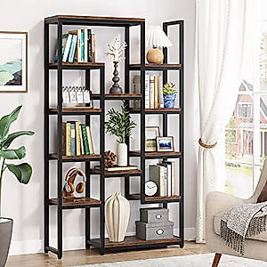 LITTLE TREE 70.9” Tall Bookshelf Industrial Bookcase for Living Room Home Office,Brown
