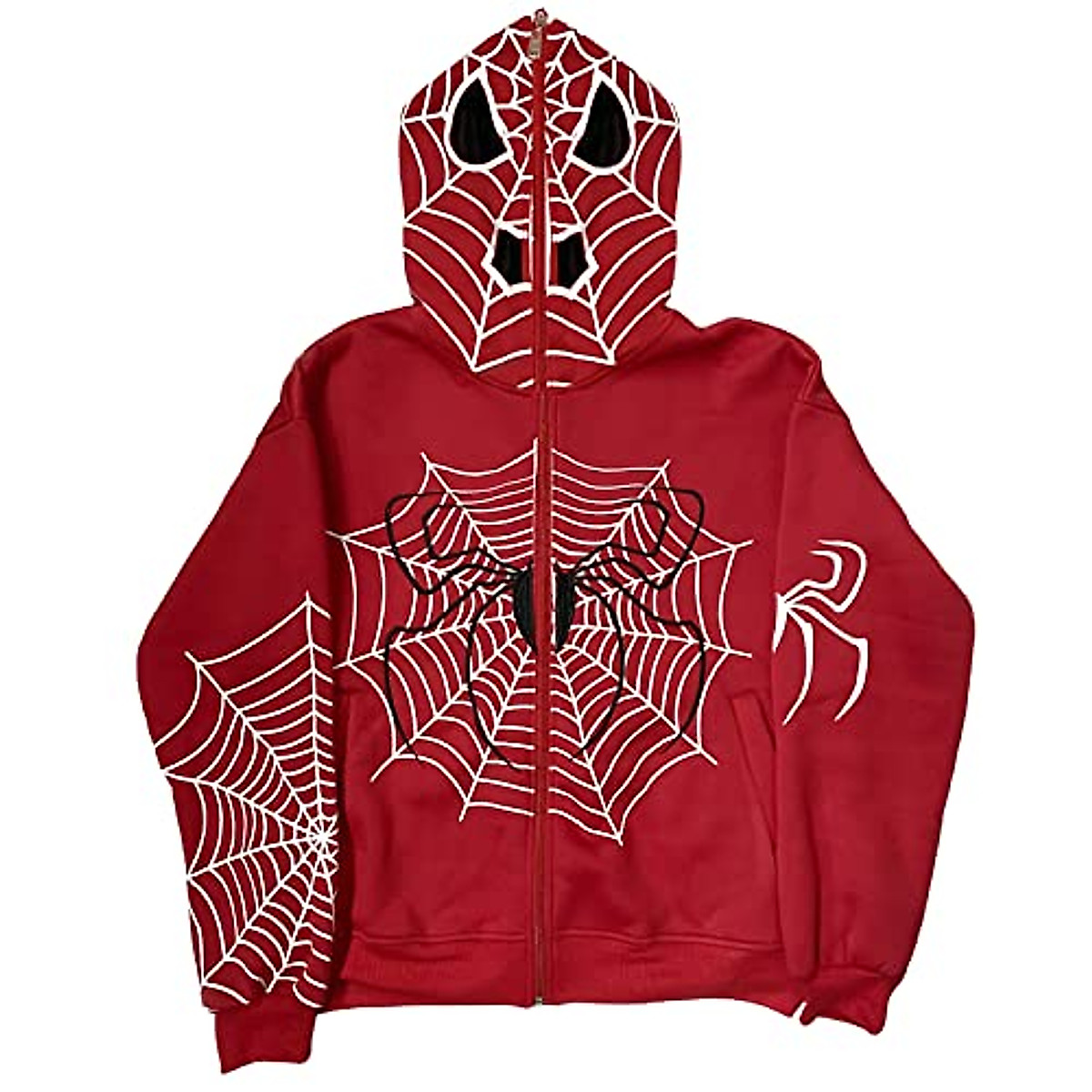 Women Vintage Print Oversized Hoodie Sweatshirt Grunge Graphic Zip Front Jacket Coat Plus Size Y2k Hooded Clubwear(spider web red,L)