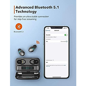 BTT Bluetooth Earbuds for Apple iPhone/Android Wireless Earphone Waterproof/Noise Cancelling/V5.1/Led Display/IPX7