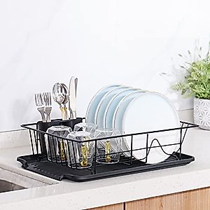 Demeliy Dish Drying Rack, Dish Rack with Drainboard & Utensil Holder, Waterproof Dish Racks Drainers for Kitchen Organization, Kitchen Counter, Durable Drying Rack for Dishes, Knives
