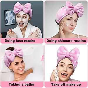 Shintop Women Fashion Lovely Soft Carol Fleece Bowknot Bow Makeup Cosmetic Shower Elastic Hair Band Hairlace Headband (pink polka dots)