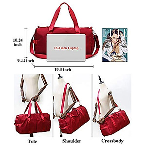 KARRESLY Sports Gym Bag for Women Travel Duffel Bag with Wet Pocket and Shoes Compartment for Training Swim Yoga(Red)