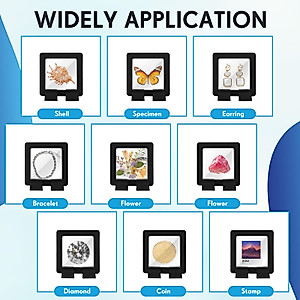 Tondiamo 60 Set 3D Floating Display Case Transparent PE Film Jewelry Storage Box Coins Frame Stand Holder for Guitar Pick Medallion Medals Gems Rocks Pins Chip (Black,4.33'' x 4.33'')