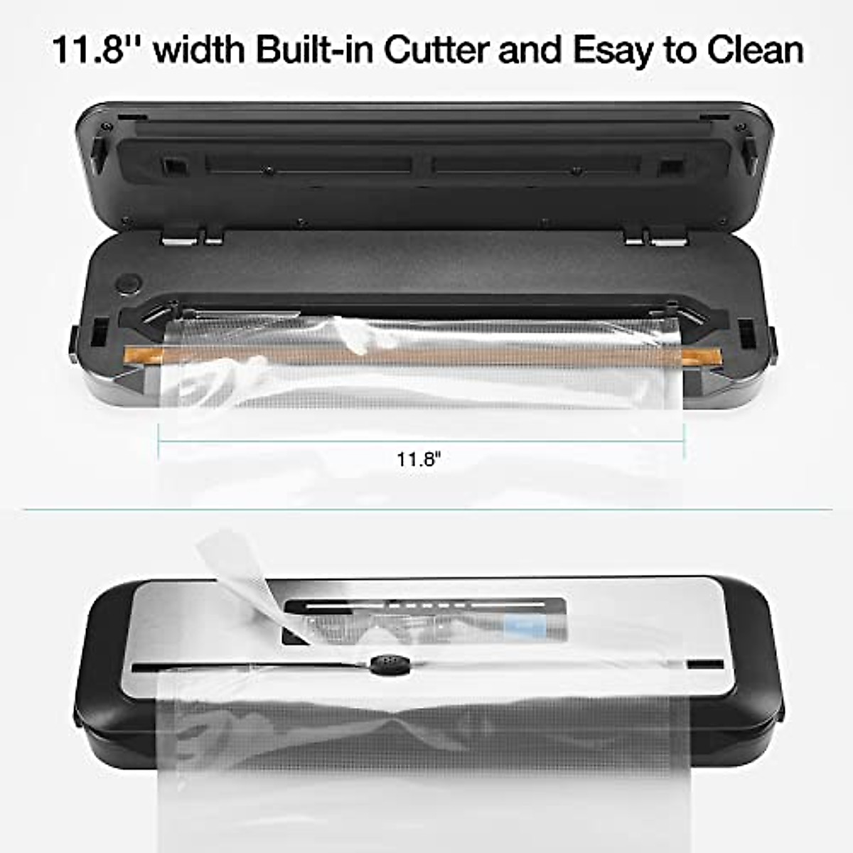 Inkbird Vacuum Sealer Machine with Starter Kit, Automatic PowerVac Air Sealing Machine for Food Preservation, Dry & Moist Sealing Modes,Built-in Cutter,Easy Cleaning Storage with Sealer Bag*5 (8"*11.8")and Bag Roll*1 (8"*79"), INK-VS01