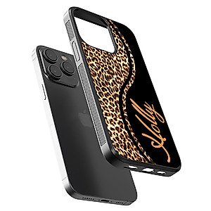 Leopard Skin Personalized Black Rubber Phone Case Compatible with Apple iPhone 15 Pro Max, 15 Pro, 15 Plus, iPhone 14 Pro Max, 13 Pro Max Mini, 12 Pro Max Mini, 11 Pro Max X XS Max XR 8 7 Plus