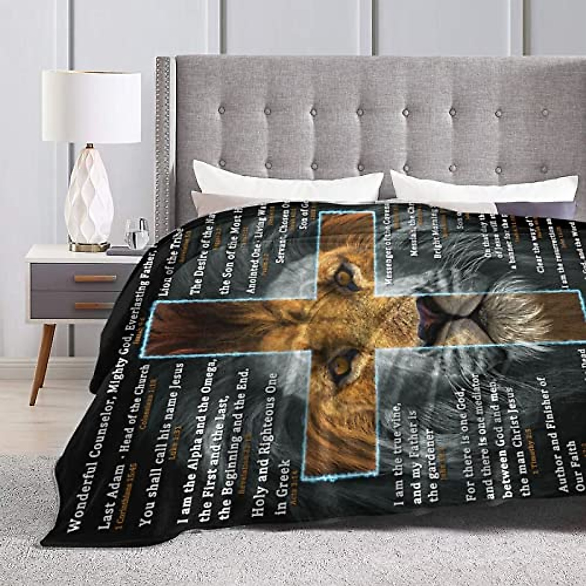 LLARREH Bible Verse Blanket Christian Lion Prayer Religious Throw Blankets for Couch Sofa Bed Warm Gifts 50X60 in