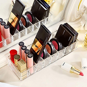 Weiai Clear Acrylic Compact Organizer, Blushes Highlighters Eyeshadow Powder Makeup Organizer Holder for Vanity, 8 Slots