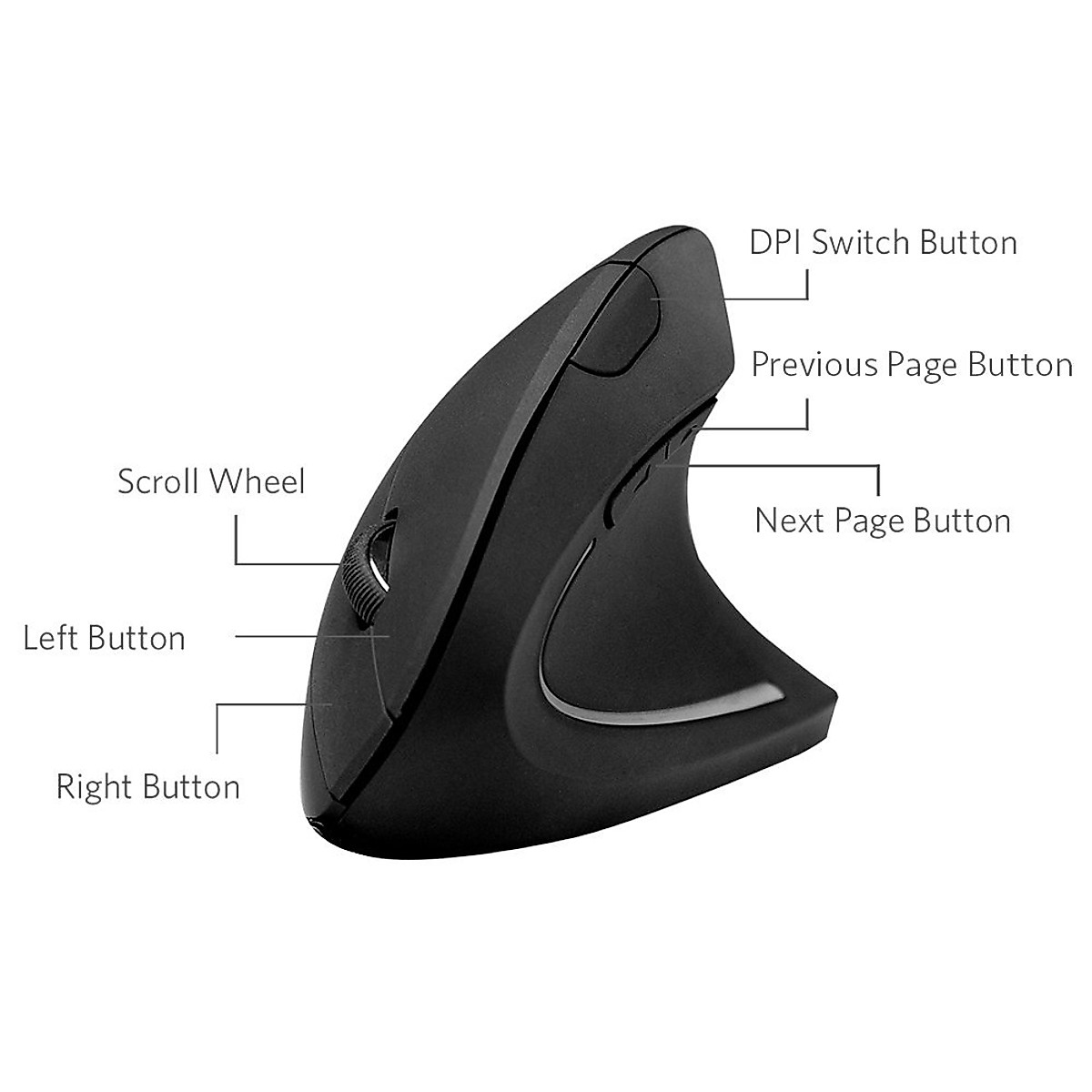 Anker 2.4G Wireless Vertical Ergonomic Optical Mouse, 800/1200 /1600 DPI, 5 Buttons for Laptop, Desktop, PC, MacBook - Black (Renewed)