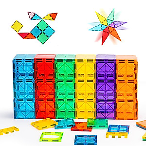 Gemmicc Magnetic Tiles, Magnet Toys Building Blocks for Kids, STEM Approved Educational Toys, Magnet Puzzles Stacking Blocks for Boys Girls,55 PCS Starter Set