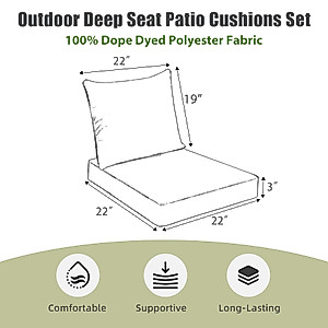 Favoyard Outdoor Deep Seat Patio Cushions Set, 22 x 22 Inch Rainproof & 3-Year Fade Resistant Patio Furniture Cushion, Removable Bottom & Back Cushion with Ties for Yard, Garden, Green Floral