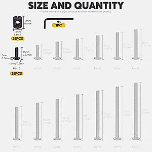 Mardatt M6 x 15mm 50PCS Black Zinc Plated Hex Socket Cap Bolts and Barrel Nuts Cross Dowel Replacement for Beds Chair Table Desk Furniture
