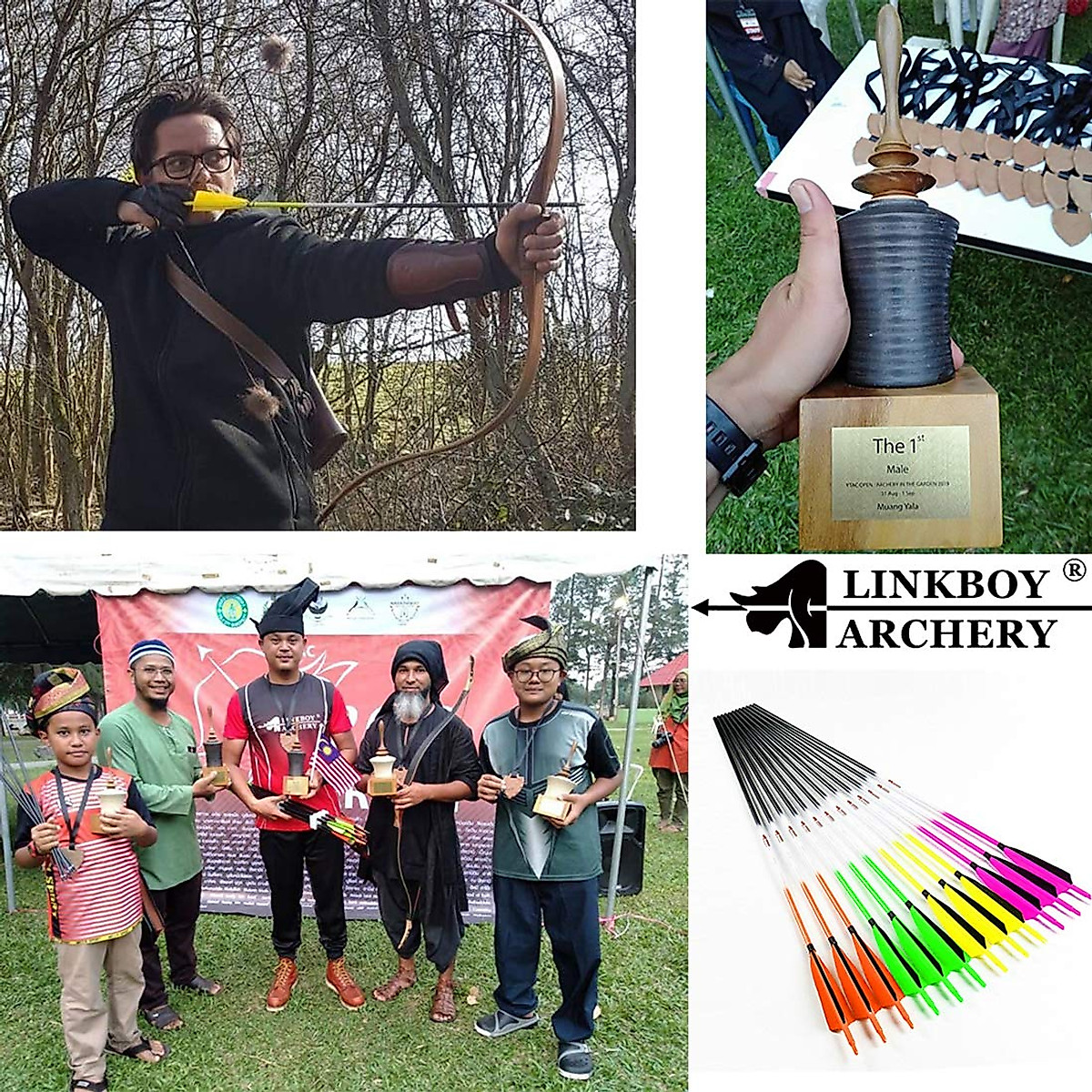 Linkboy Archery Carbon Arrows Hunting Practice Target Arrows Fluorescent with Removable Tip for Compound Recurve Long Bows, Spine 250 300 340 400 500 600 700 800, Pack of 6/12PCS