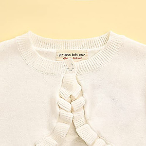Toddler Baby Girl Sweater Crop Top Knit Cardigan Long Sleeve Ruffled One Button Cute Outwear Kids Fall Shrug Cover Up (White,1-2 Years)