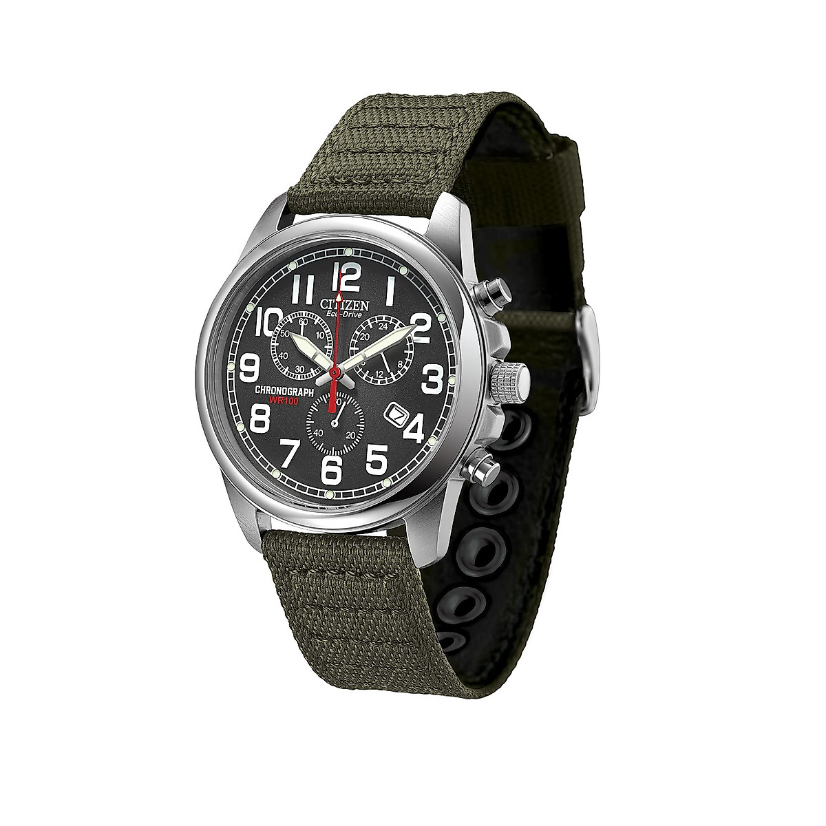 Citizen Eco-Drive Garrison Quartz Men's Watch, Stainless Steel with Nylon strap, Field watch, Green (Model: AT0200-05E)