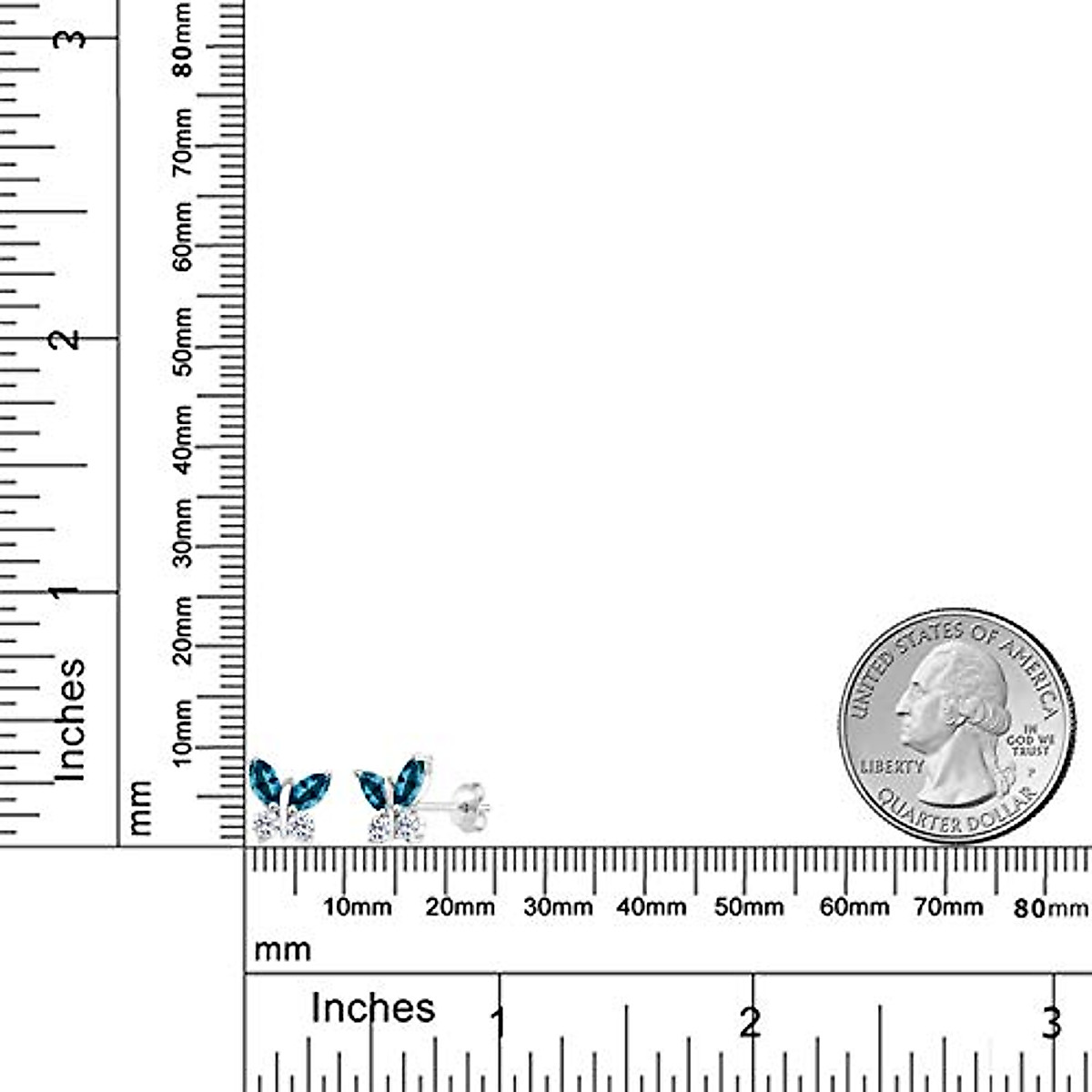 Gem Stone King 925 Silver Marquise London Blue Topaz and White Topaz Butterfly Earrings For Women (1.76 Cttw, Gemstone November Birthstone, Center Stone: 6X3MM, Small Stones: 3MM)