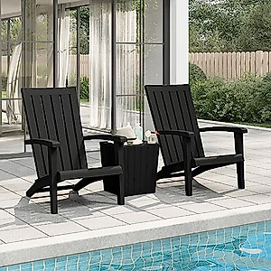 Tidyard Patio Adirondack Chairs 2 pcs Black Polypropylene Outdoor Fire Pit Chair Wooden Garden Armchair for Porch Pool Lawn Deck Backyard Balcony Outdoor