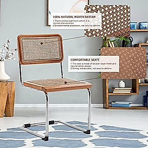 SHINEBOOM Rattan Dining Chairs Set of 2 Mid Century Modern Dining Room Chairs,Brown Rattan seat